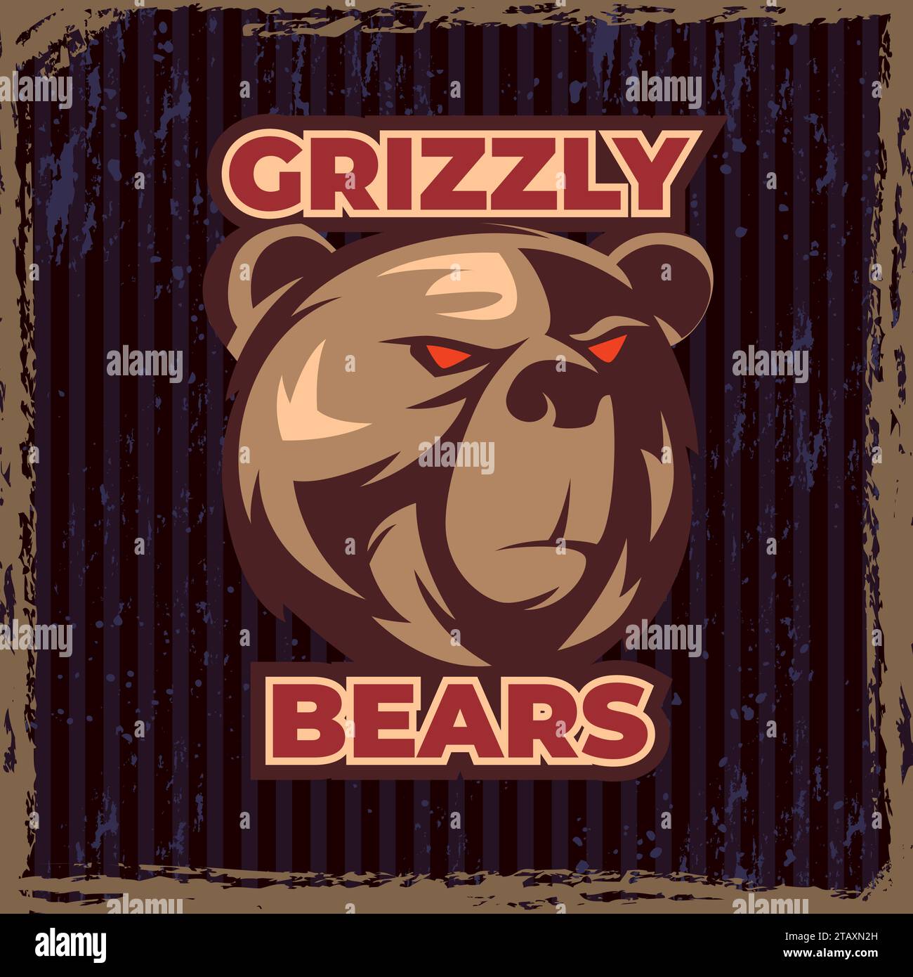 Grizzly bear. ads placard or poster with portrait of aggressive angry ...