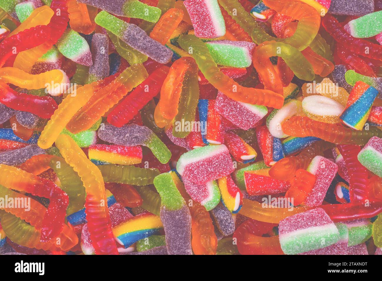 Assorted tasty gummy candies. Top view. Jelly sweets background Stock ...