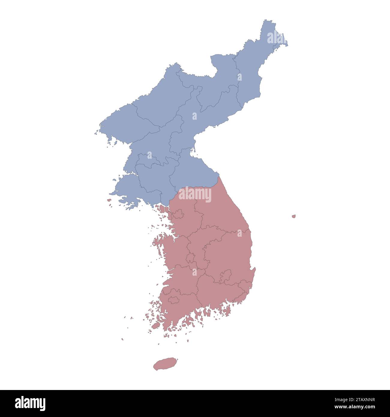 North and South Korea map with province bordres on white background ...
