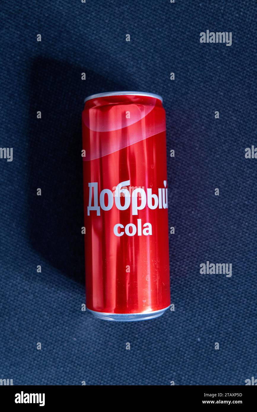 Red can of Russian Добрый (Dobry) Cola, which replaced the Coca Cola ...