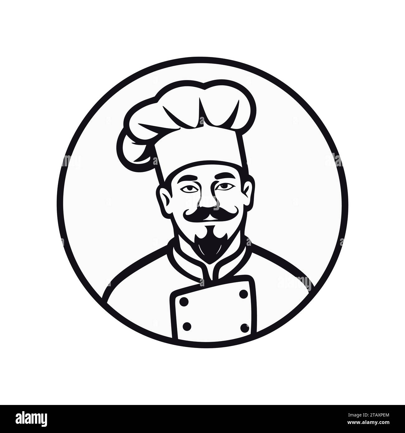 Chef in a cooking hat vector outline logo. Kitchen simple black icon ...