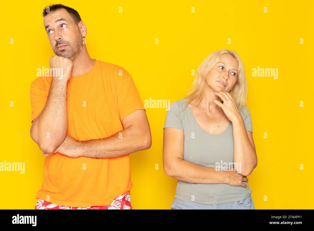 Contemplation of two lovers caucasian 40s couple spouses wife and ...