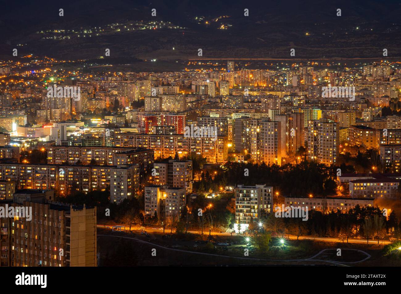 Old soviet residential district Gldani at night. Tbilisi Stock Photo ...