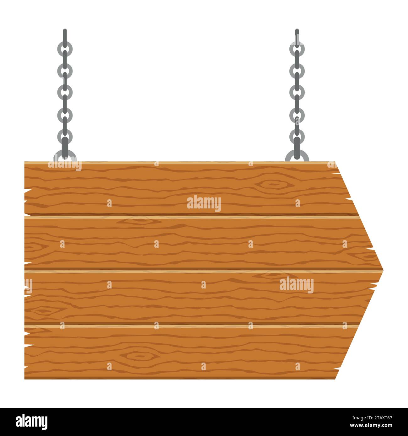 Wooden signboard arrow with chain isolated on white background. wood ...