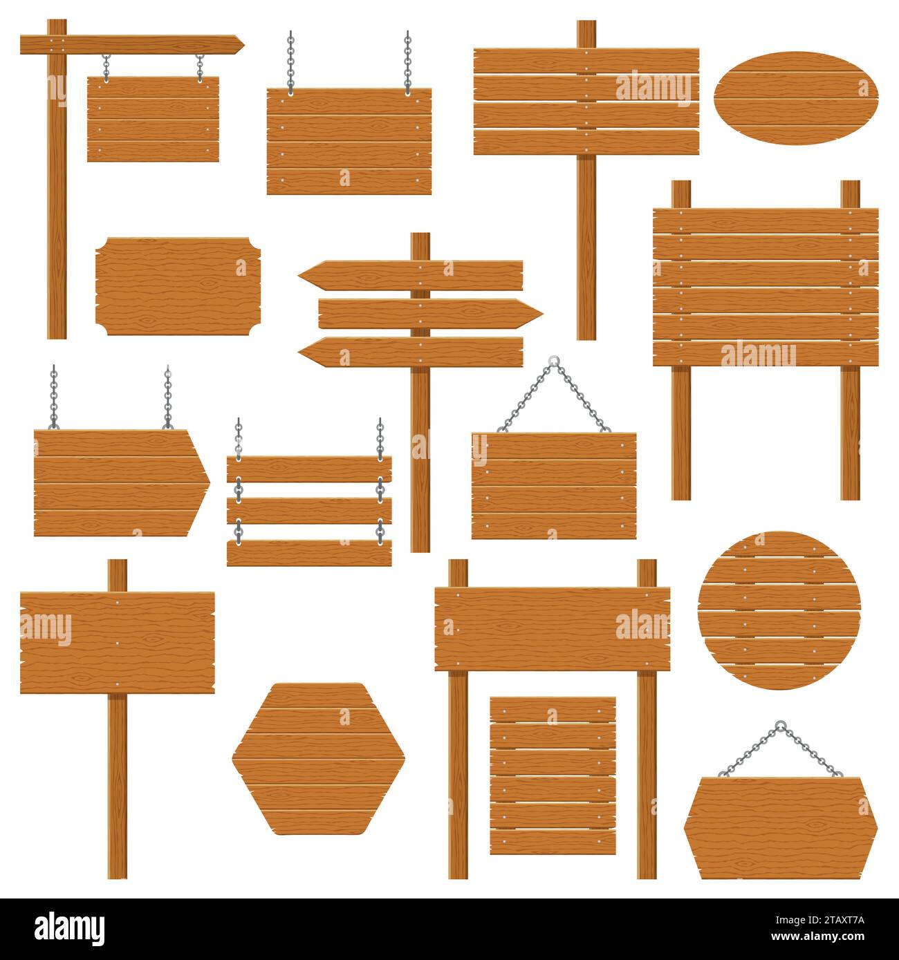 Wooden signboards and wood plank set isolated on white background ...