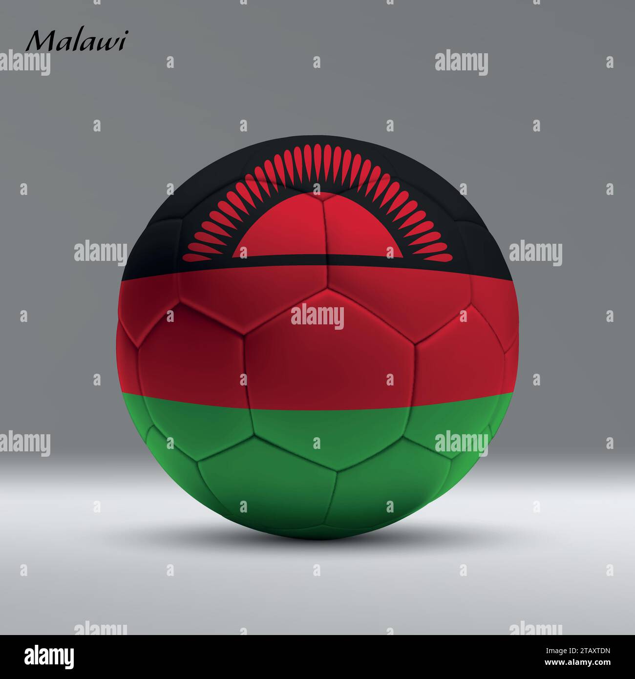 3d realistic soccer ball iwith flag of Malawi on studio background ...