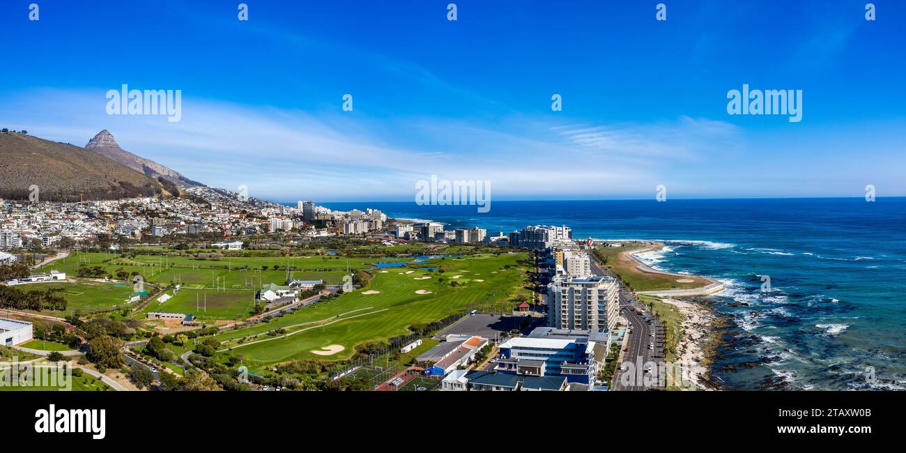 cape town aerial panorama waterfront and the ocean together with table ...