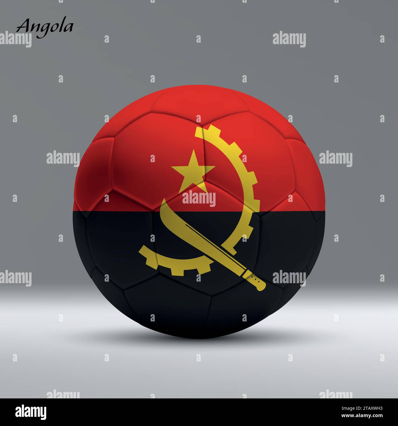 3d realistic soccer ball iwith flag of Angola on studio background ...