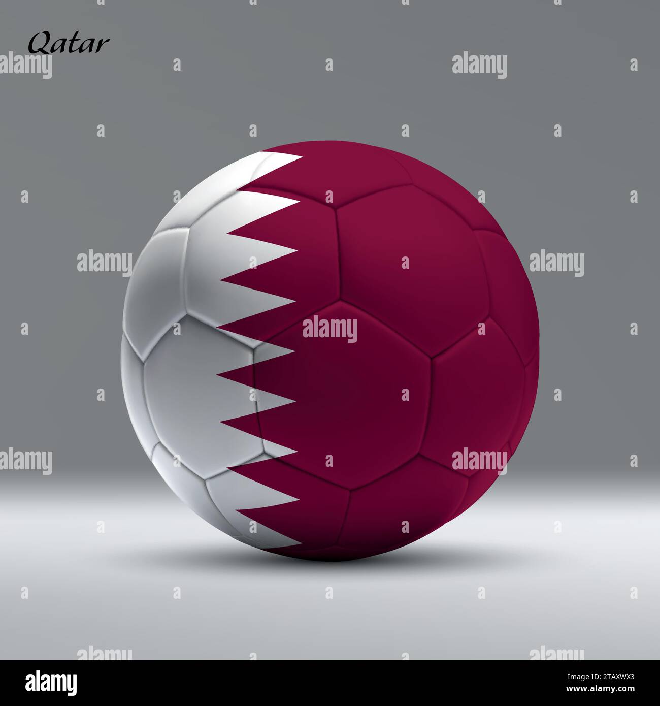 3d realistic soccer ball iwith flag of Qatar on studio background ...