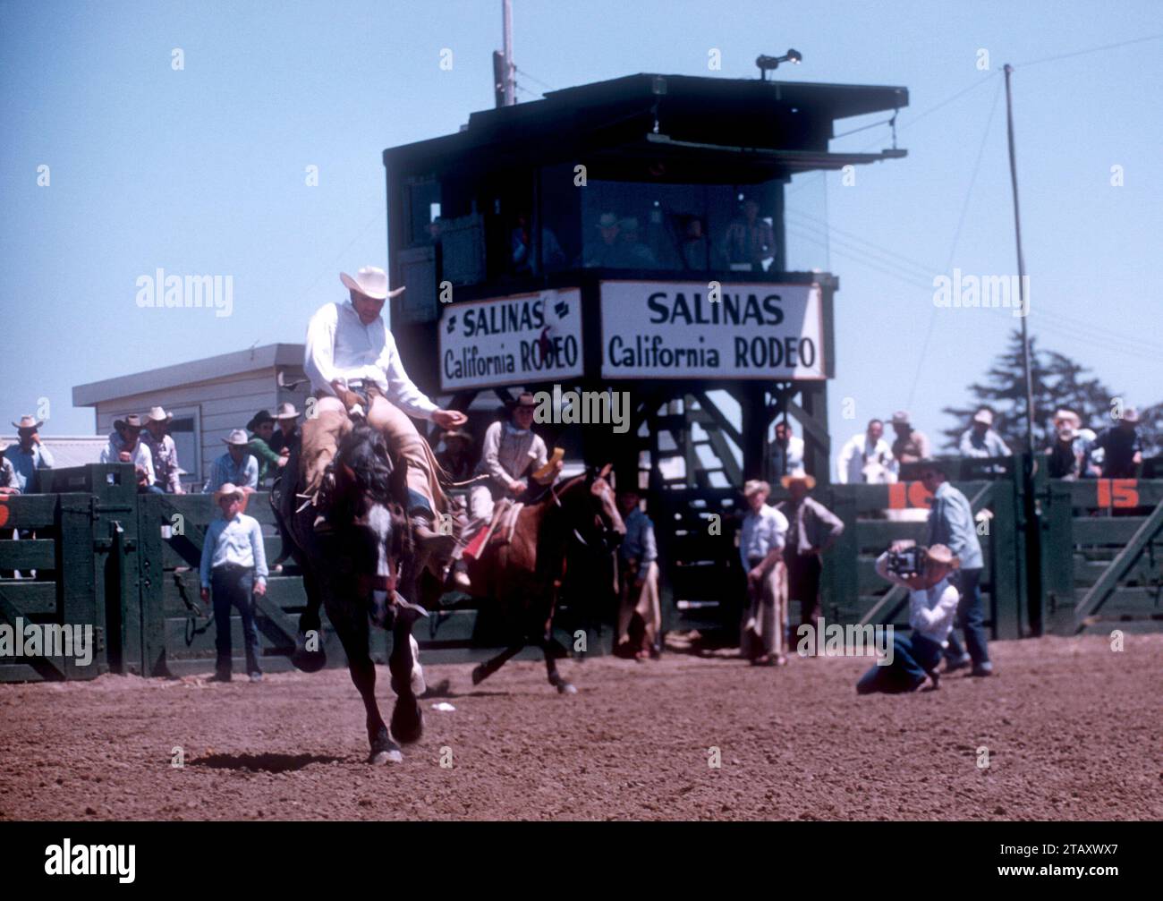SALINAS, CA - JULY 15: An unidentified man rides a bronco during the ...