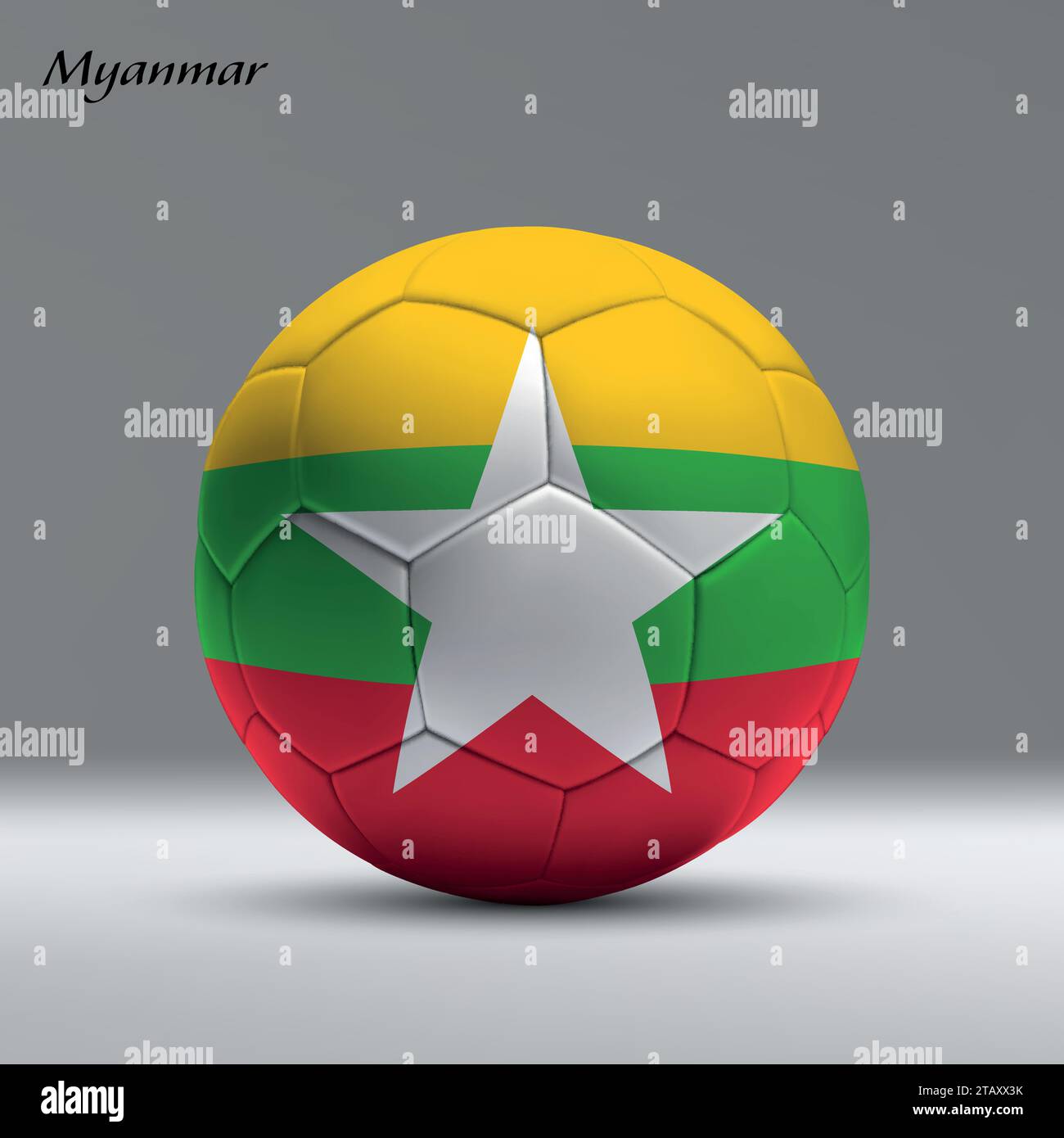 3d realistic soccer ball iwith flag of Myanmar on studio background ...