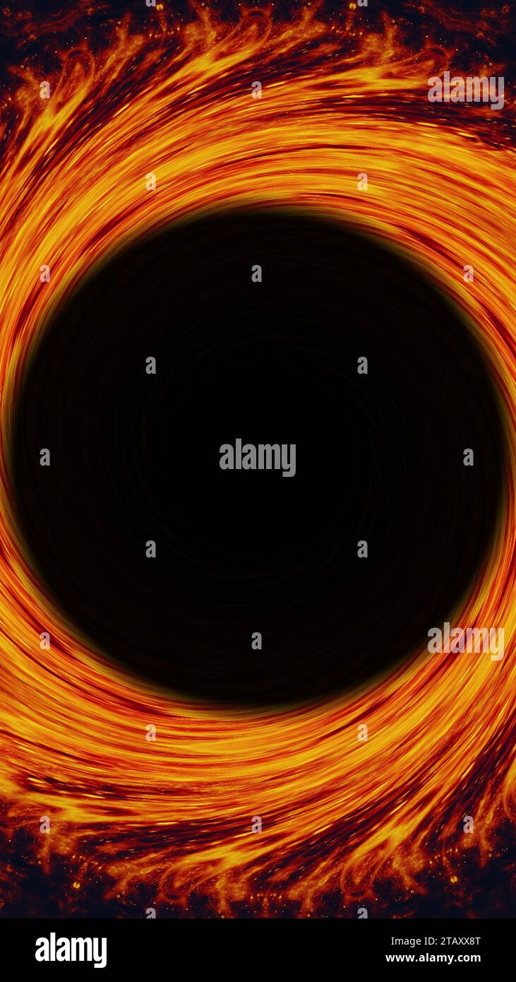 Flame swirl round frame orange vortex black hole Stock Photo - Alamy