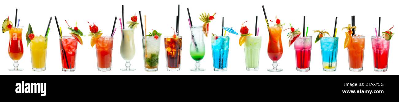 Set of cocktails, soft and long-drinks isolated on a white background ...
