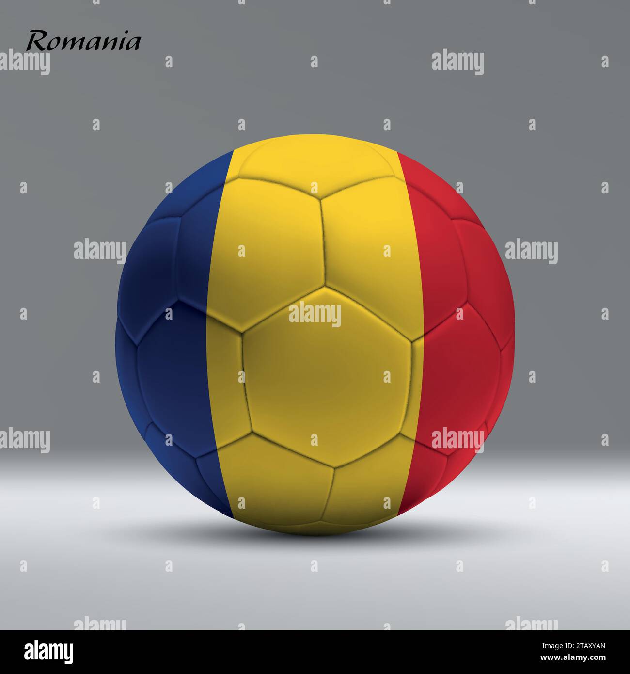 3d realistic soccer ball iwith flag of Romania on studio background ...