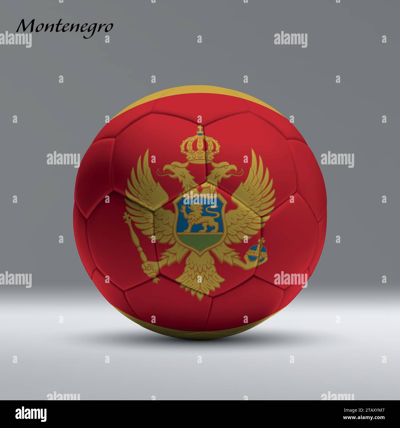 3d realistic soccer ball iwith flag of Montenegro on studio background ...