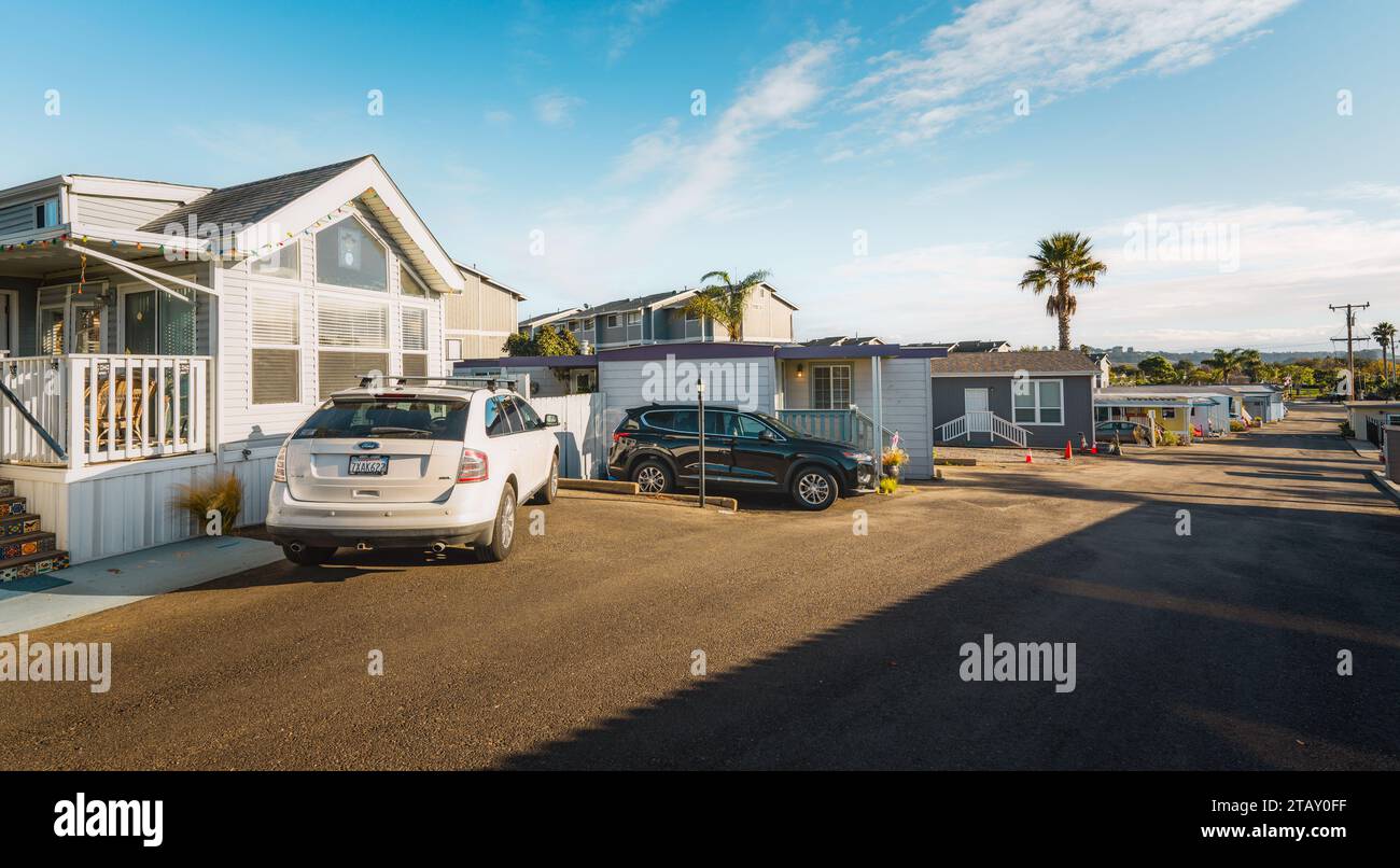 Pismo Beach, California, USA - November 29, 2023. Mobile home park. A ...