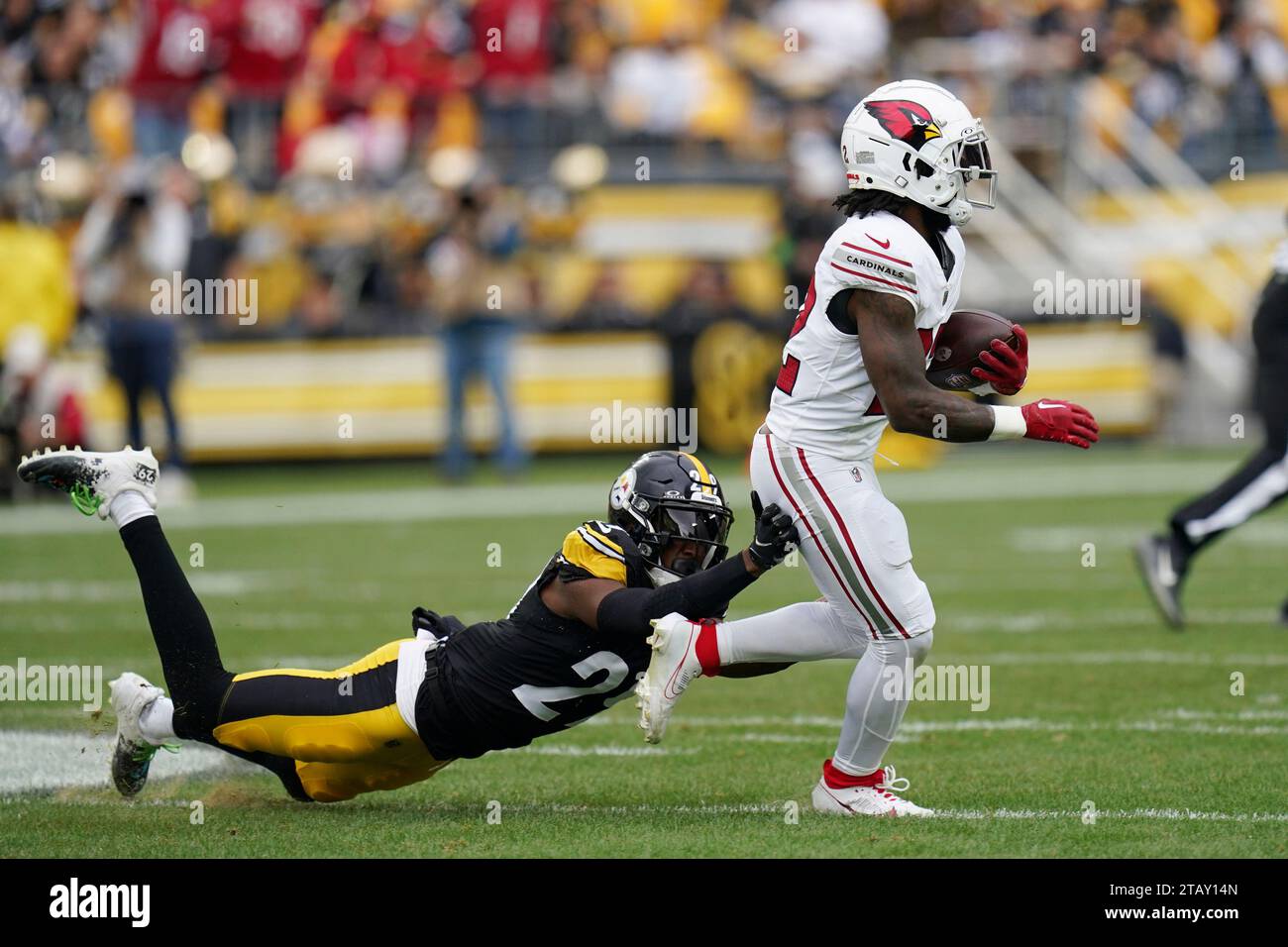 Arizona Cardinals running back Michael Carter, right, runs past ...