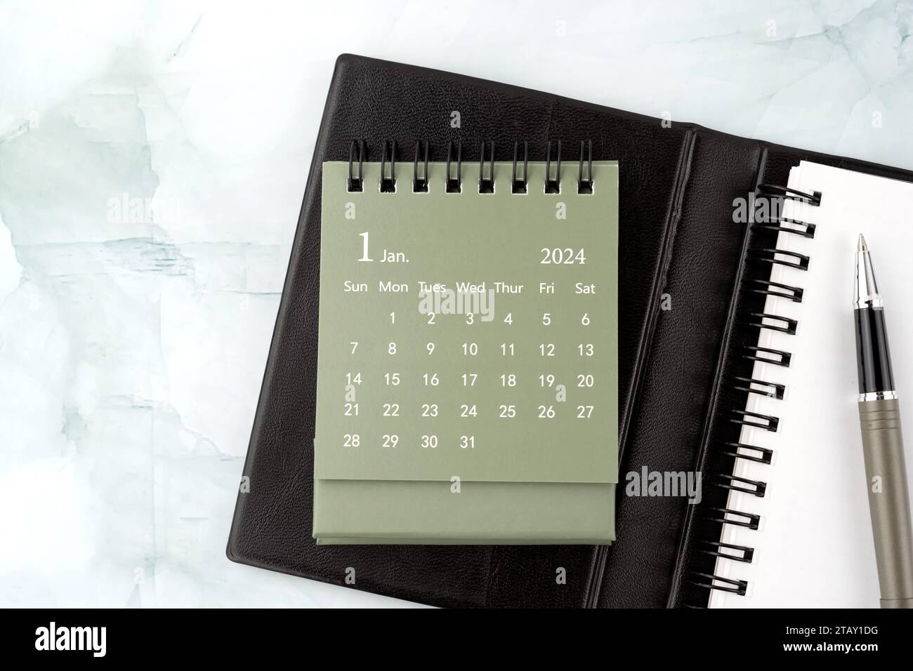 January 2024 calendar and notepad flat lay Stock Photo - Alamy