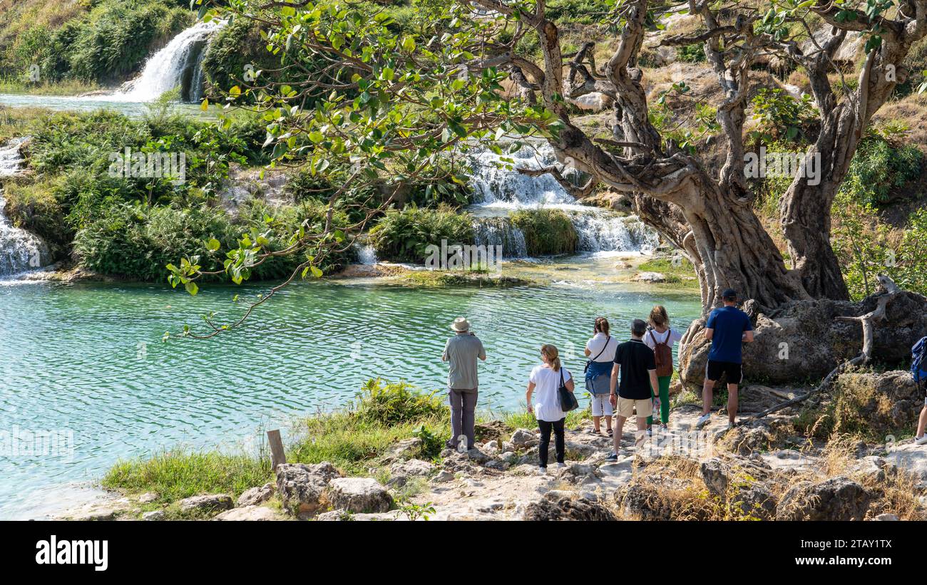 Wadi darbat, salalah, Oman- Novembner 11,2023 : Tourists enjoying the ...