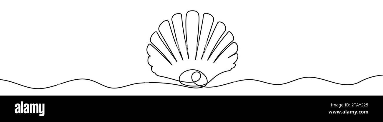 Continuous line drawing of shell. One line drawing background. Vector ...