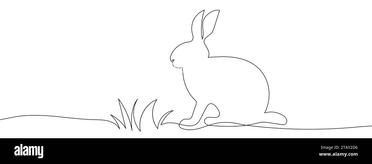 Continuous line drawing of rabbit. One line drawing background. Vector ...