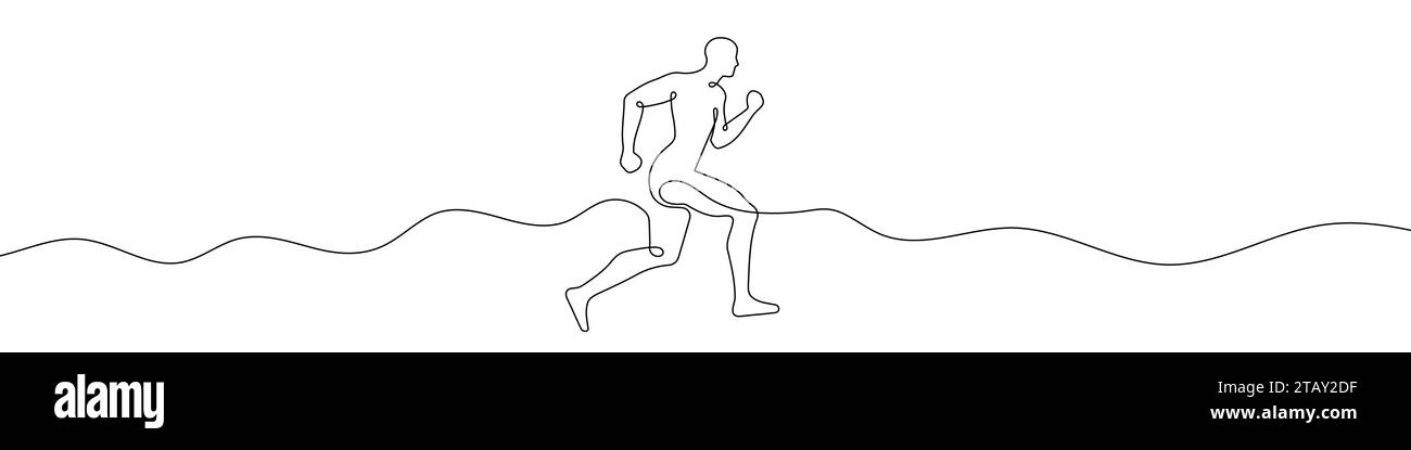 Continuous line drawing of a running man. One line drawing background ...
