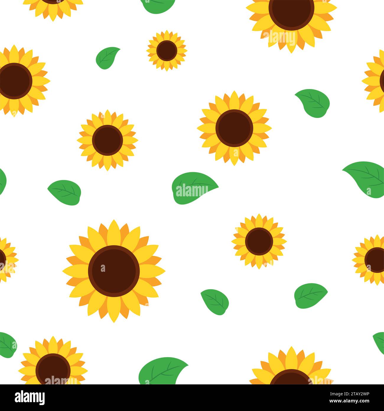 Sunflower with green leaves seamless pattern. Sunflowers on white ...