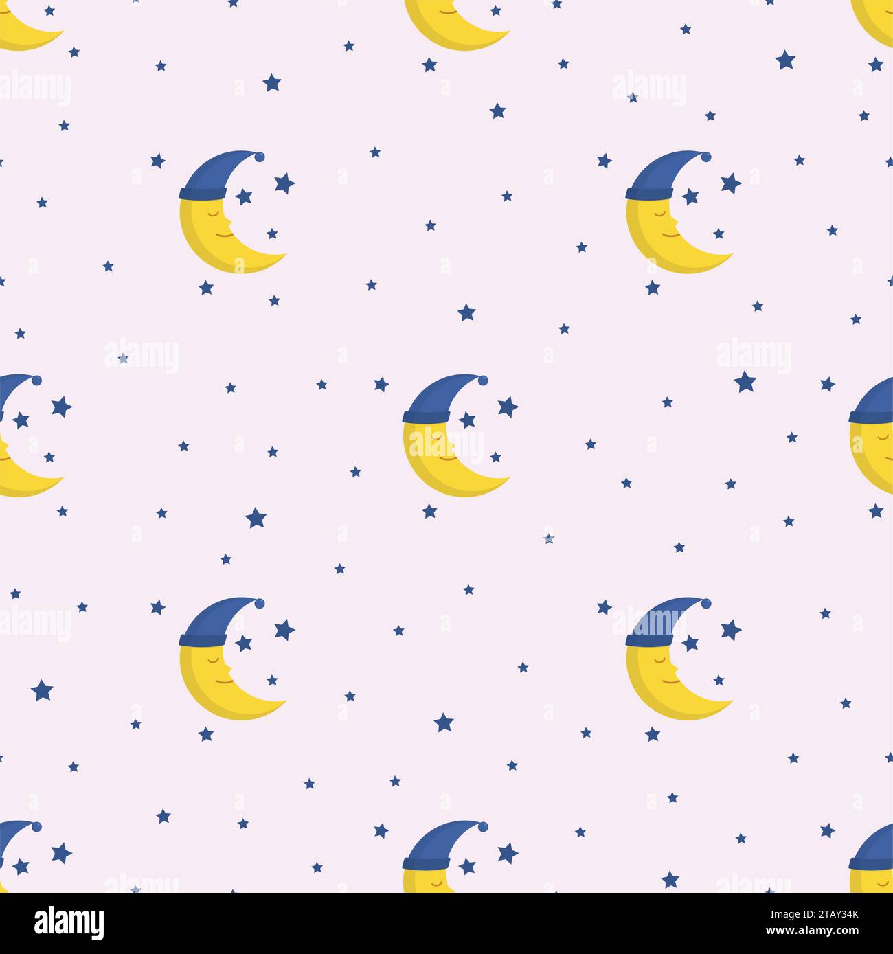 Good Night Seamless Pattern With Cute Sleeping Moon And Stars Vector