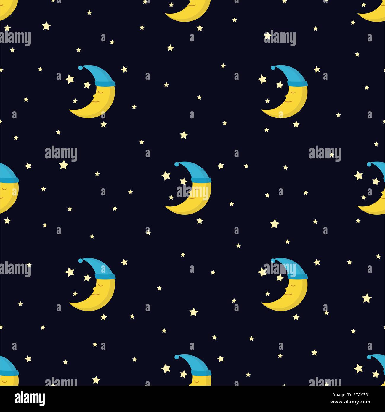 Good Night Seamless Pattern With Cute Sleeping Moon And Stars Vector