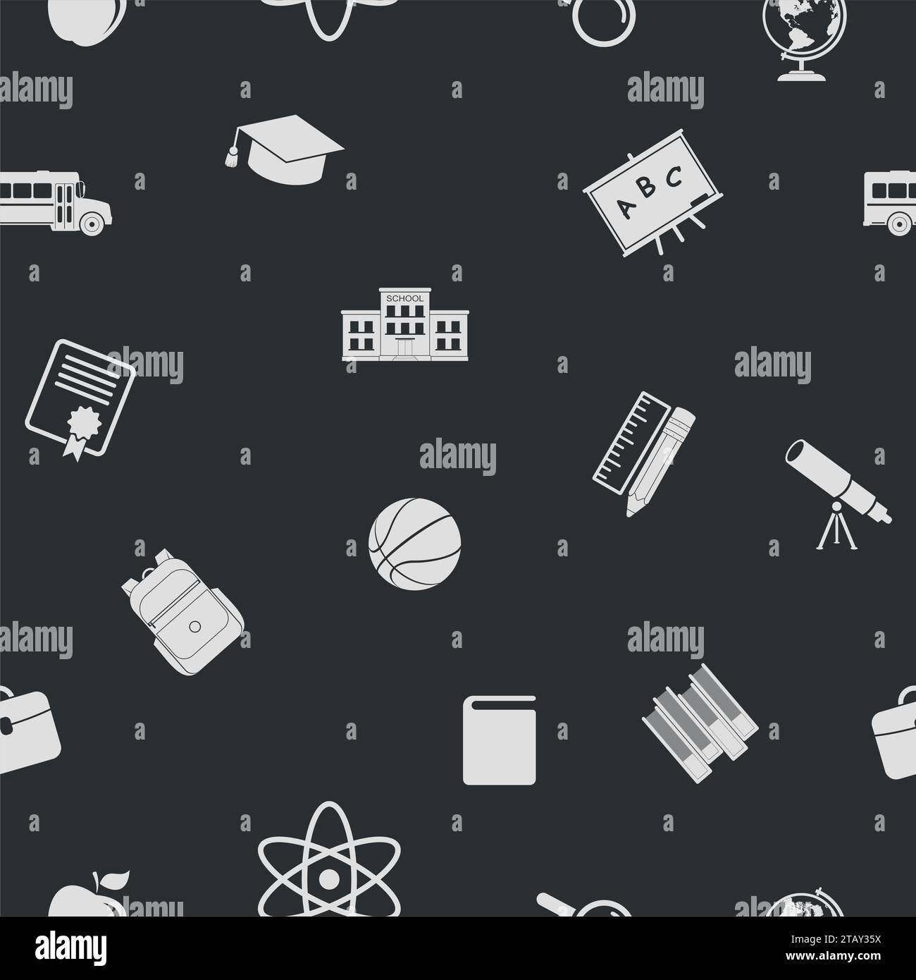 Back to school icons seamless pattern. Education dark background ...