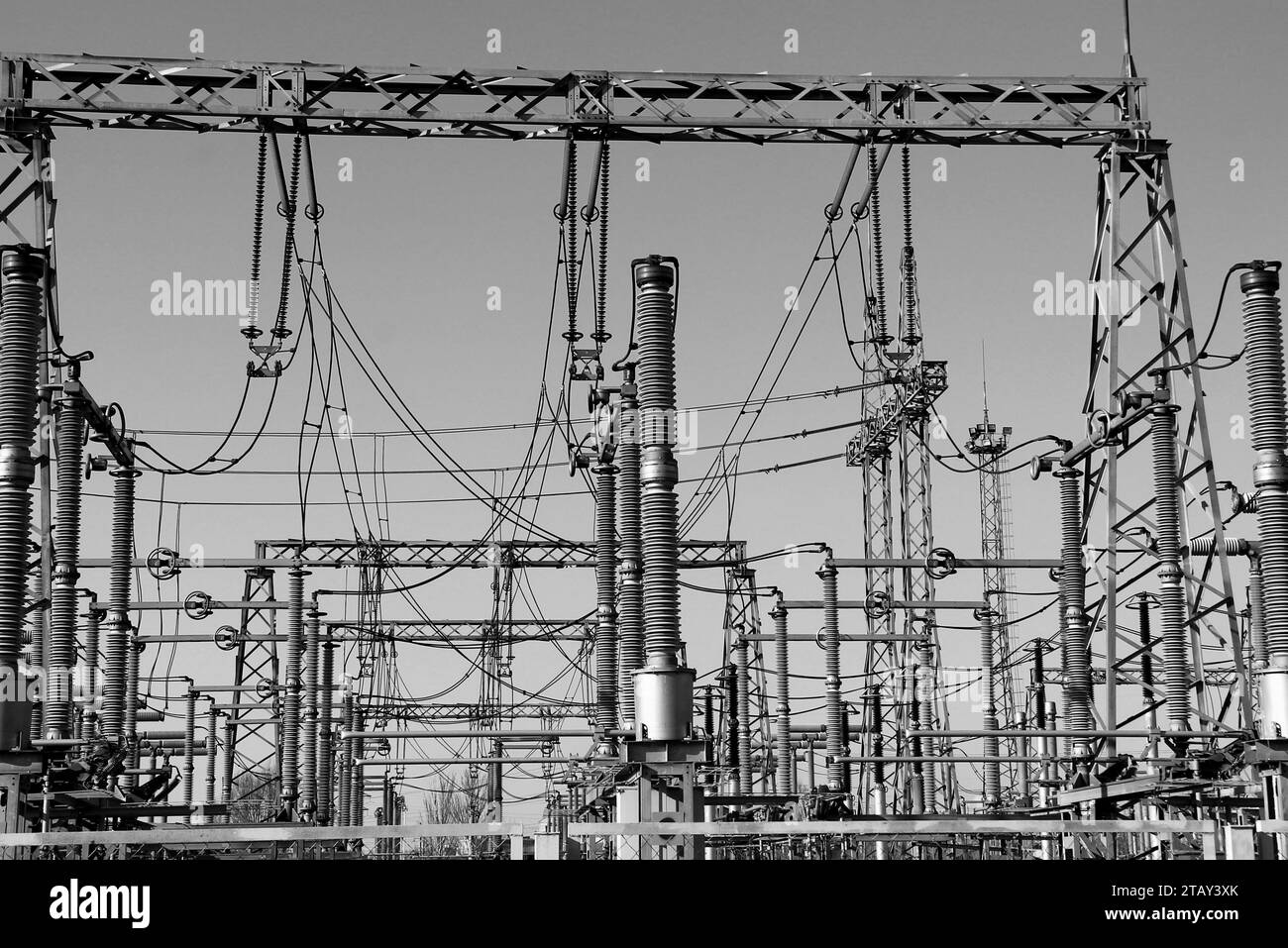High voltage electricity line in Ukraine, electrical substation ...