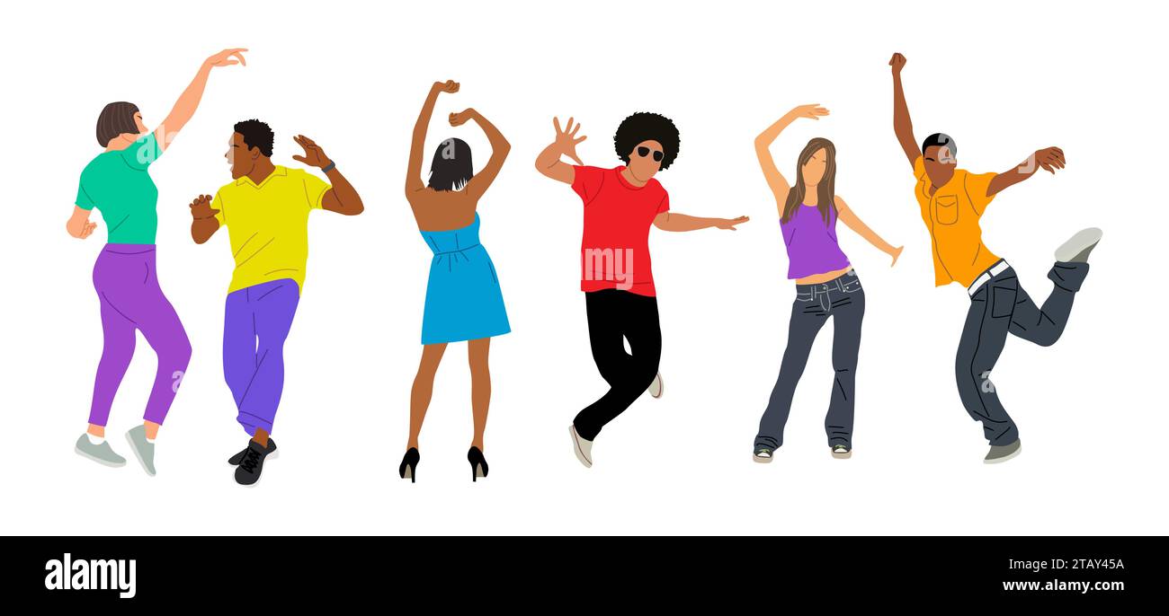 Set of young happy dancing people vector isolated Stock Vector Image ...