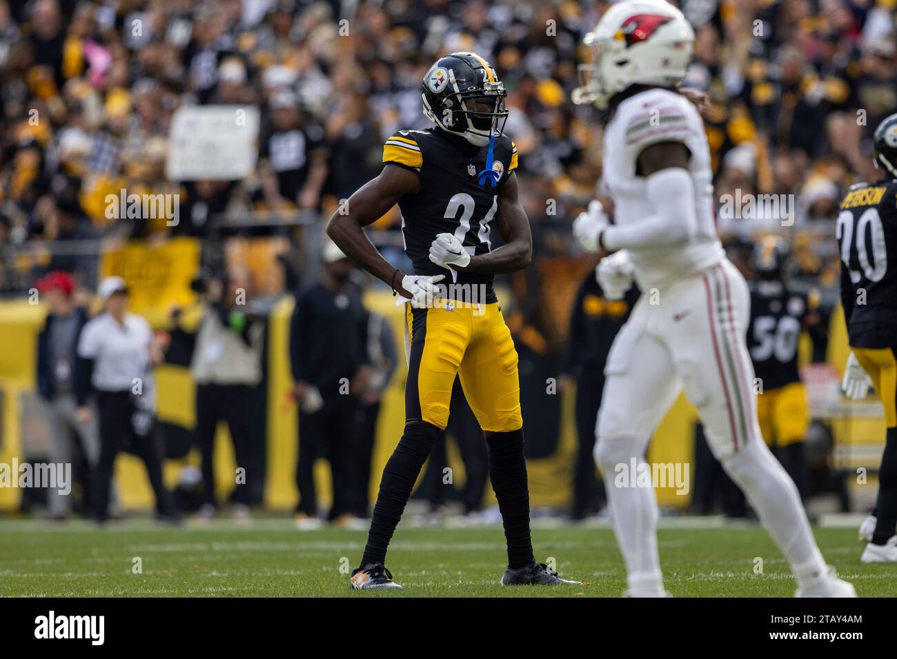 Pittsburgh Steelers cornerback Joey Porter Jr. (24) reacts during an ...