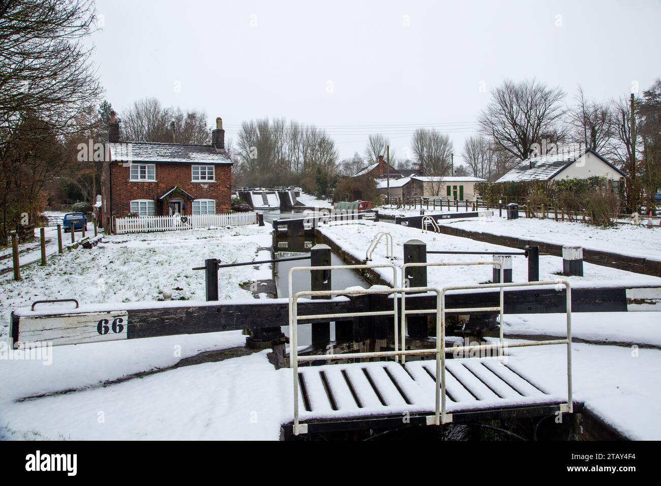 Canal locks on the Trent and Mersey canal at wheelock Cheshire after a ...