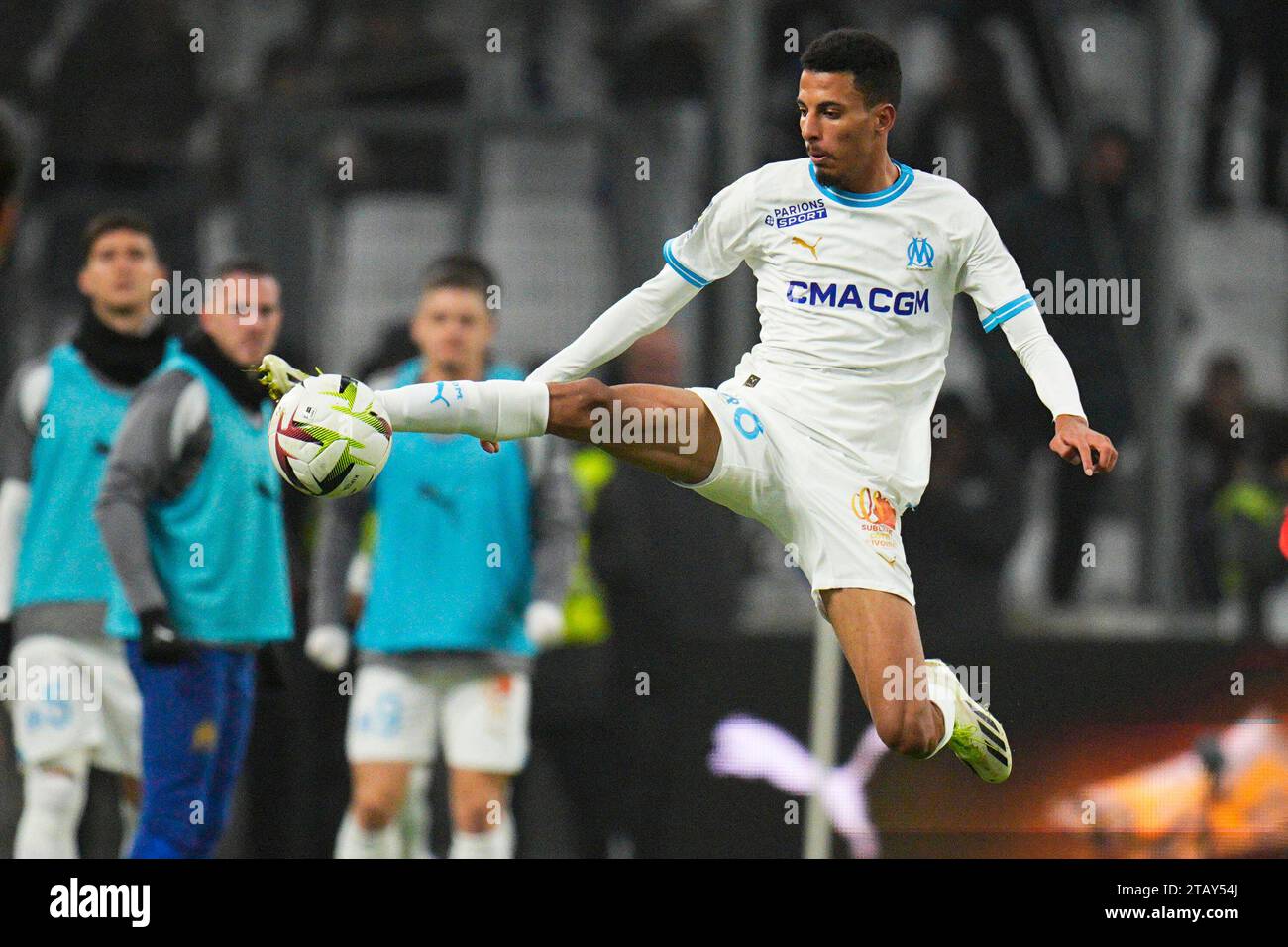 Marseille's Azzedine Ounahi tries control the ball during the French ...