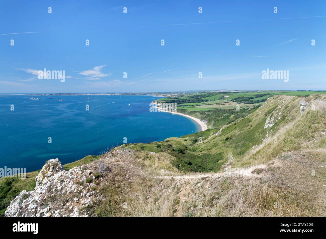 View from Burning Cliff near White Nothe to Ringstead Bay and the Isle ...