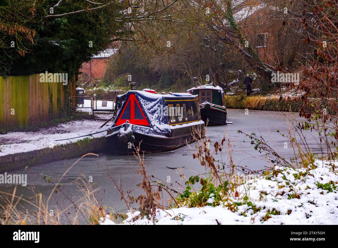 Canal narrowboats moored on the Trent and Mersey canal at wheelock ...