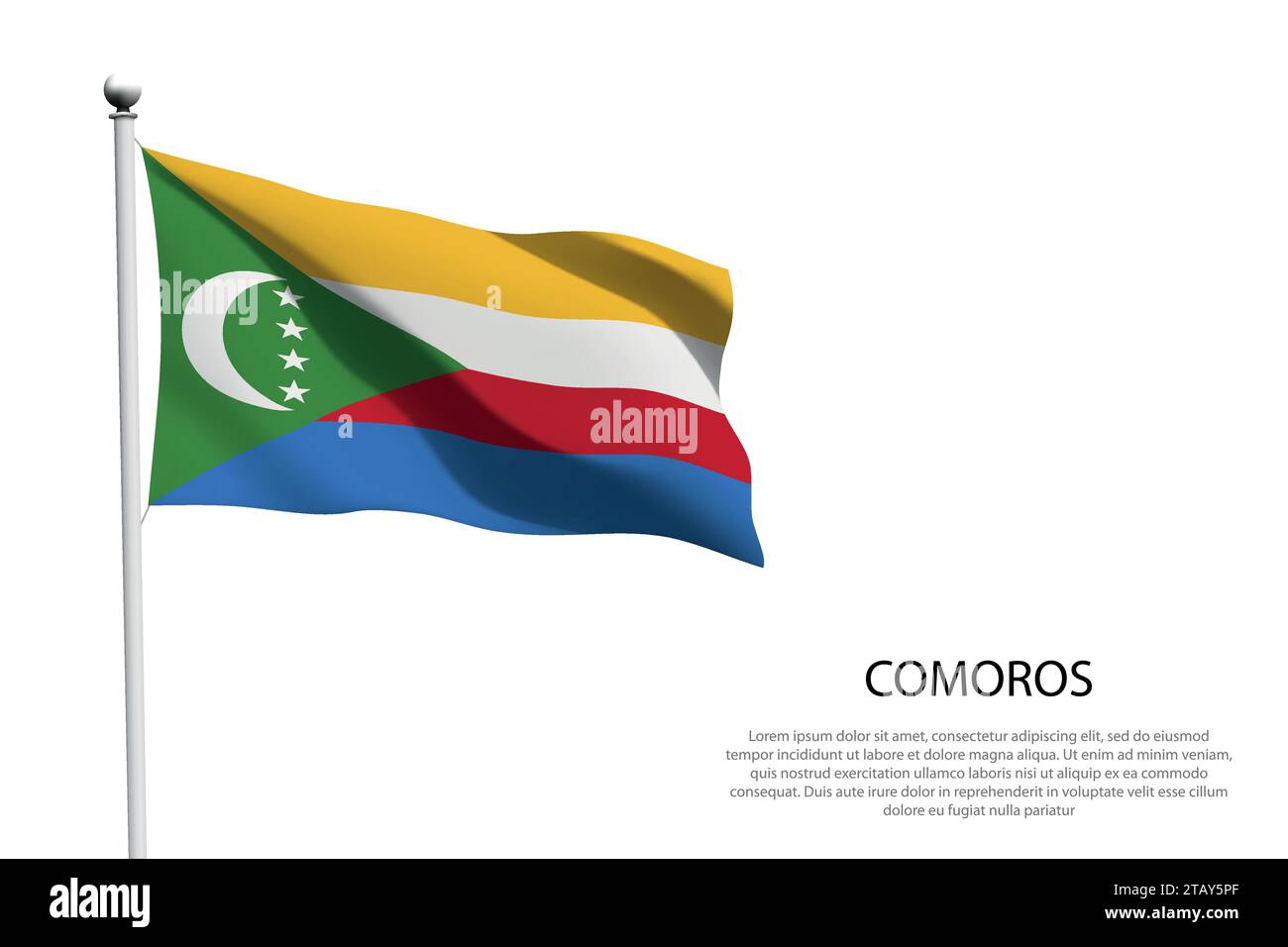 National flag Comoros isolated waving on white background Stock Vector ...