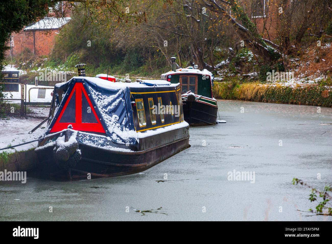 Canal narrowboats moored on the Trent and Mersey canal at wheelock ...