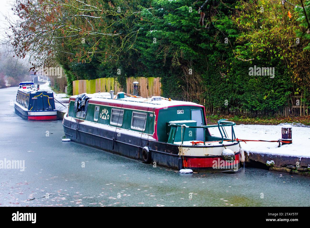 Canal narrowboats moored on the Trent and Mersey canal at wheelock ...