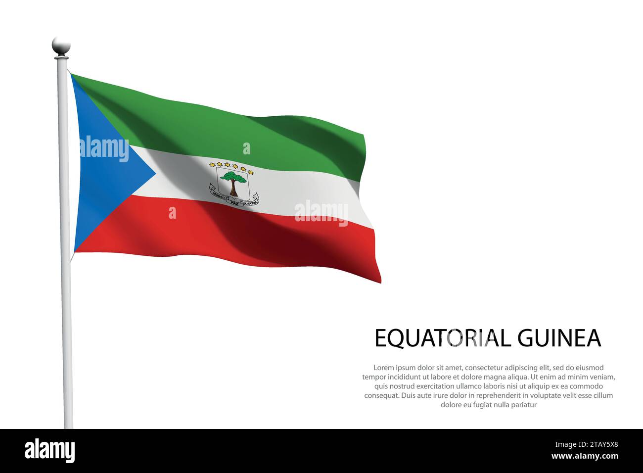 National flag Equatorial Guinea isolated waving on white background ...