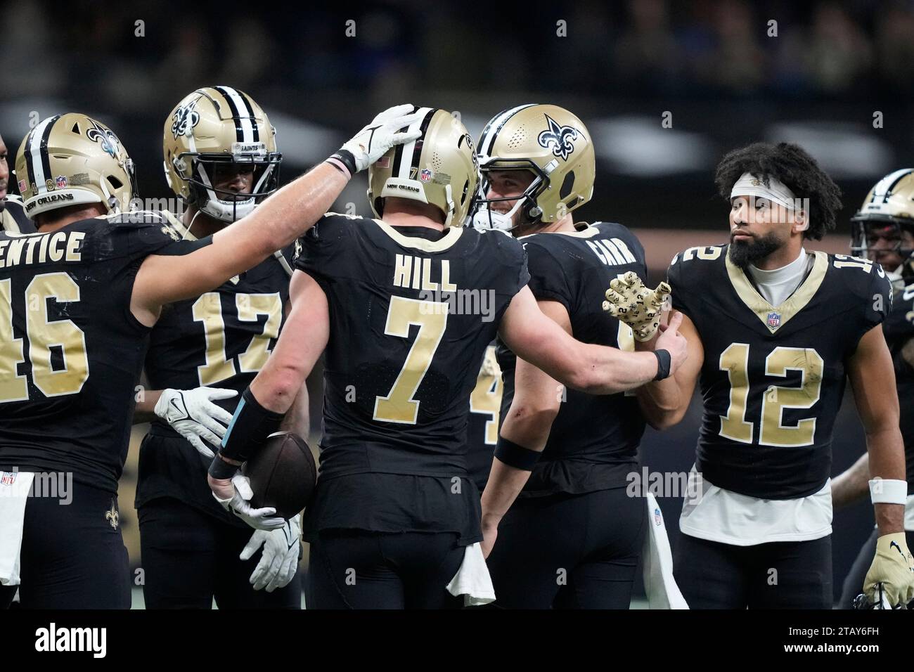New Orleans Saints quarterback Taysom Hill (7) greets teammates after ...