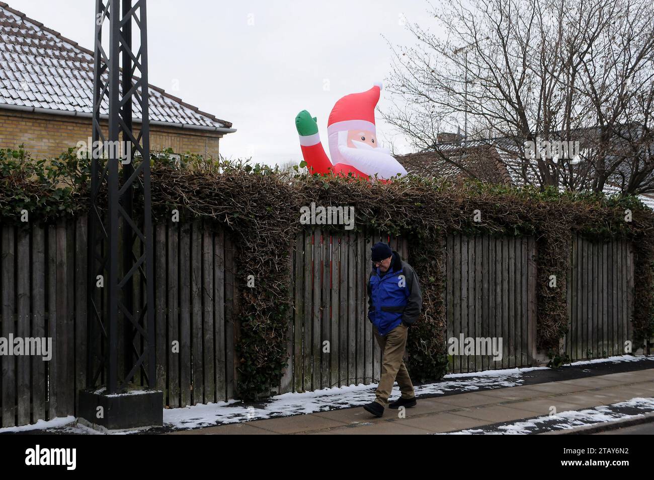 Copenhagen, Denmark /03 December 2023/.Danish resident display santa ...