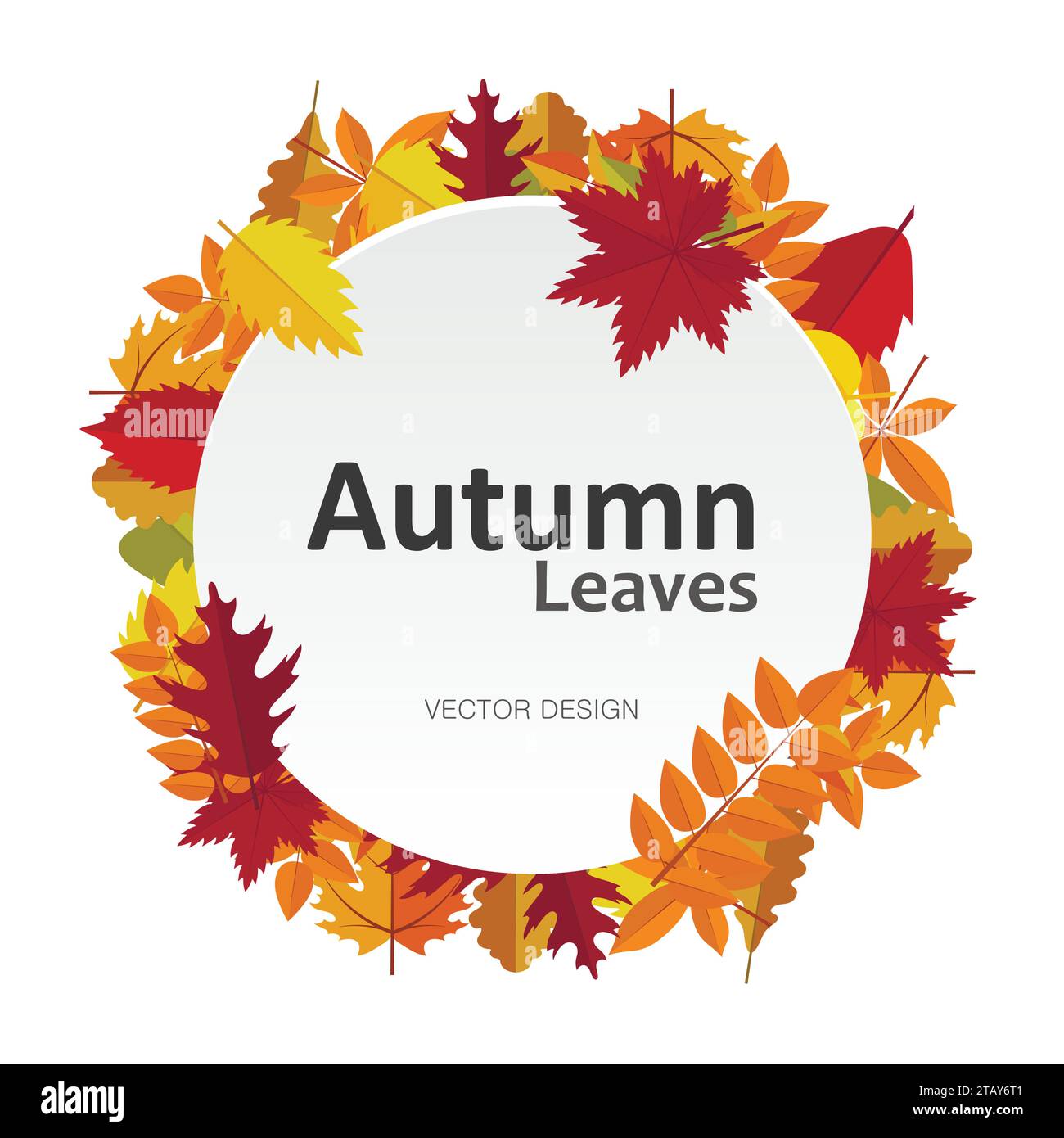 Circle banner with autumn leaves. Fall season round frame label card ...
