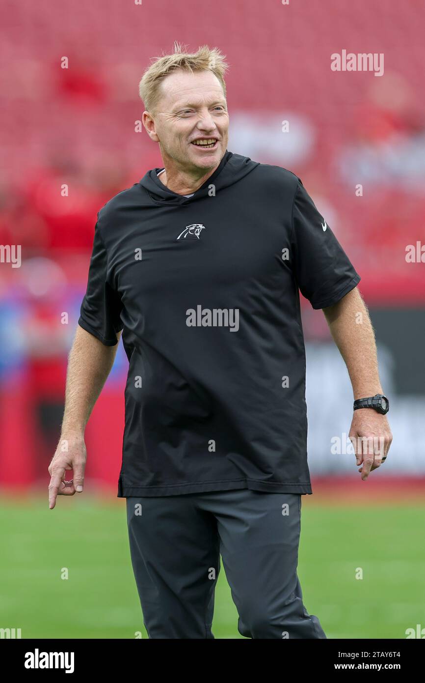 Carolina Panthers interim head coach Chris Tabor watches during warm ...