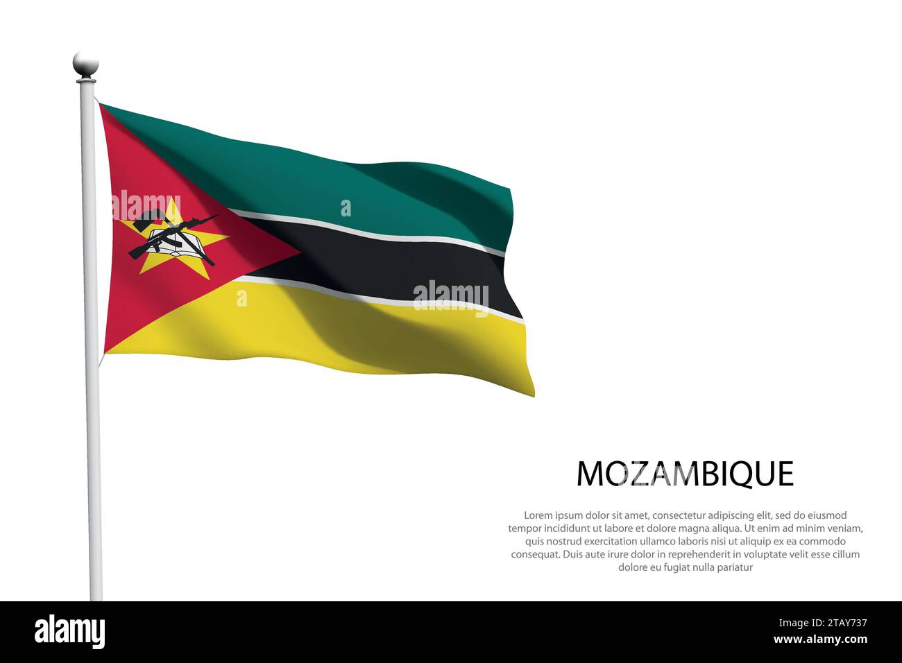 National flag Mozambique isolated waving on white background Stock ...