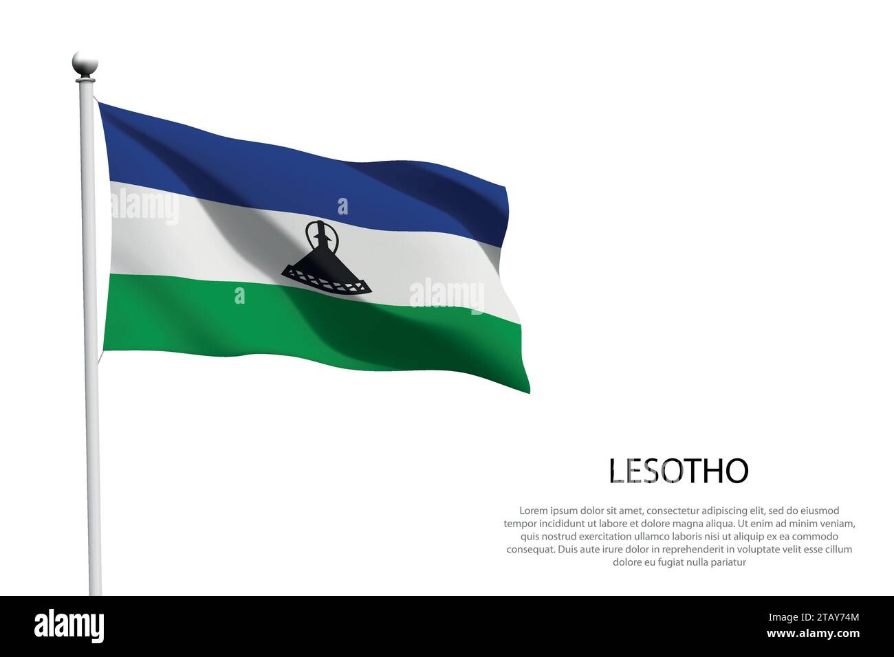 National flag Lesotho isolated waving on white background Stock Vector ...