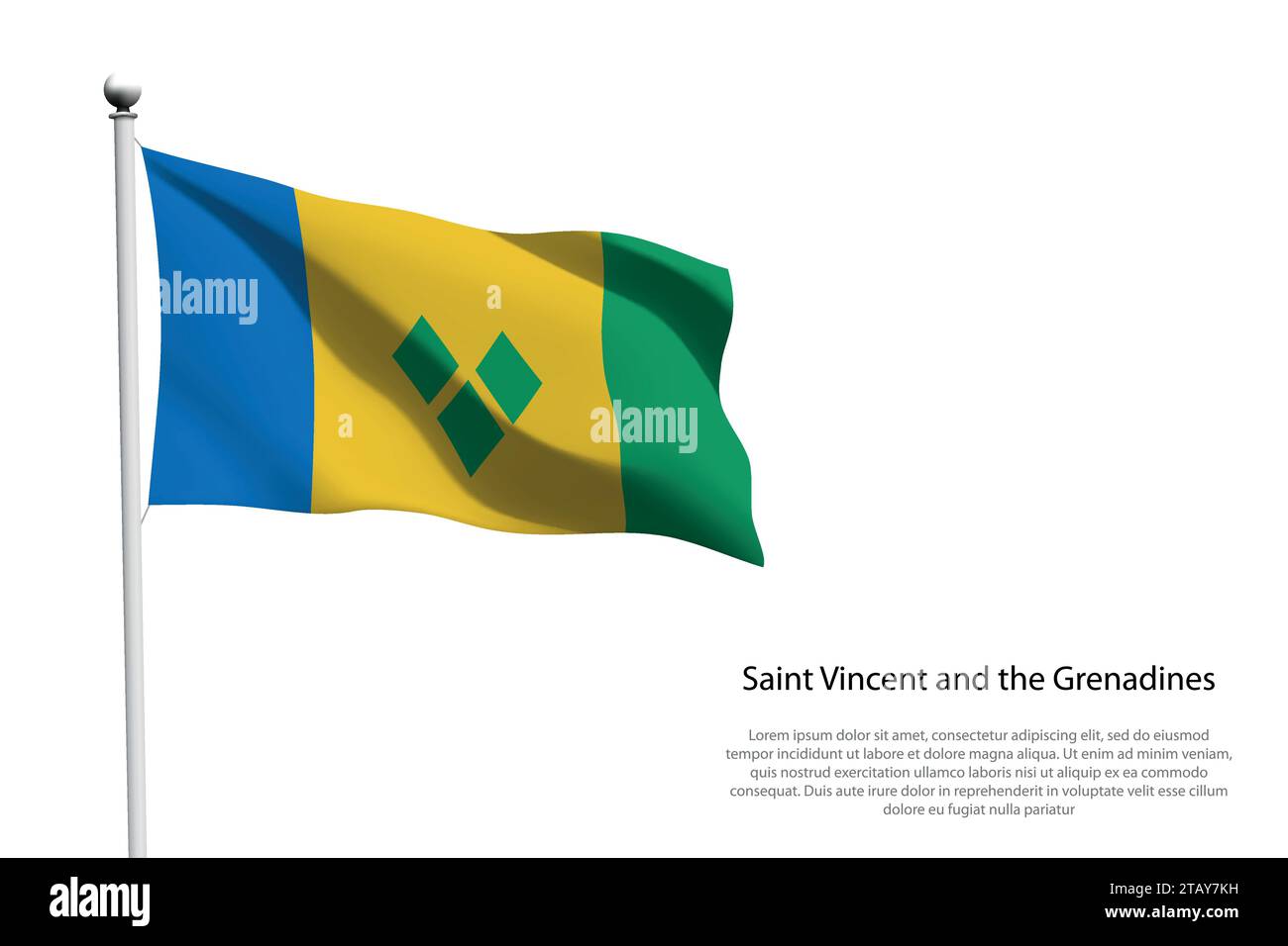 National flag Saint Vincent and the Grenadines isolated waving on white ...