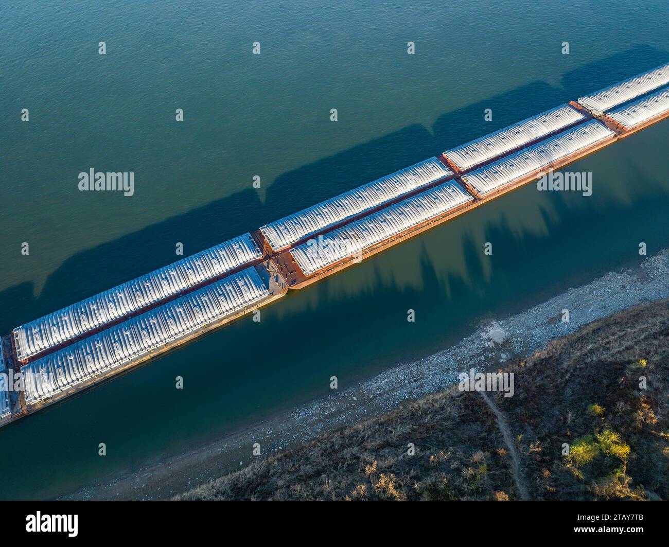 barges on the Ohio River at confluence with the Mississippi below Cairo ...