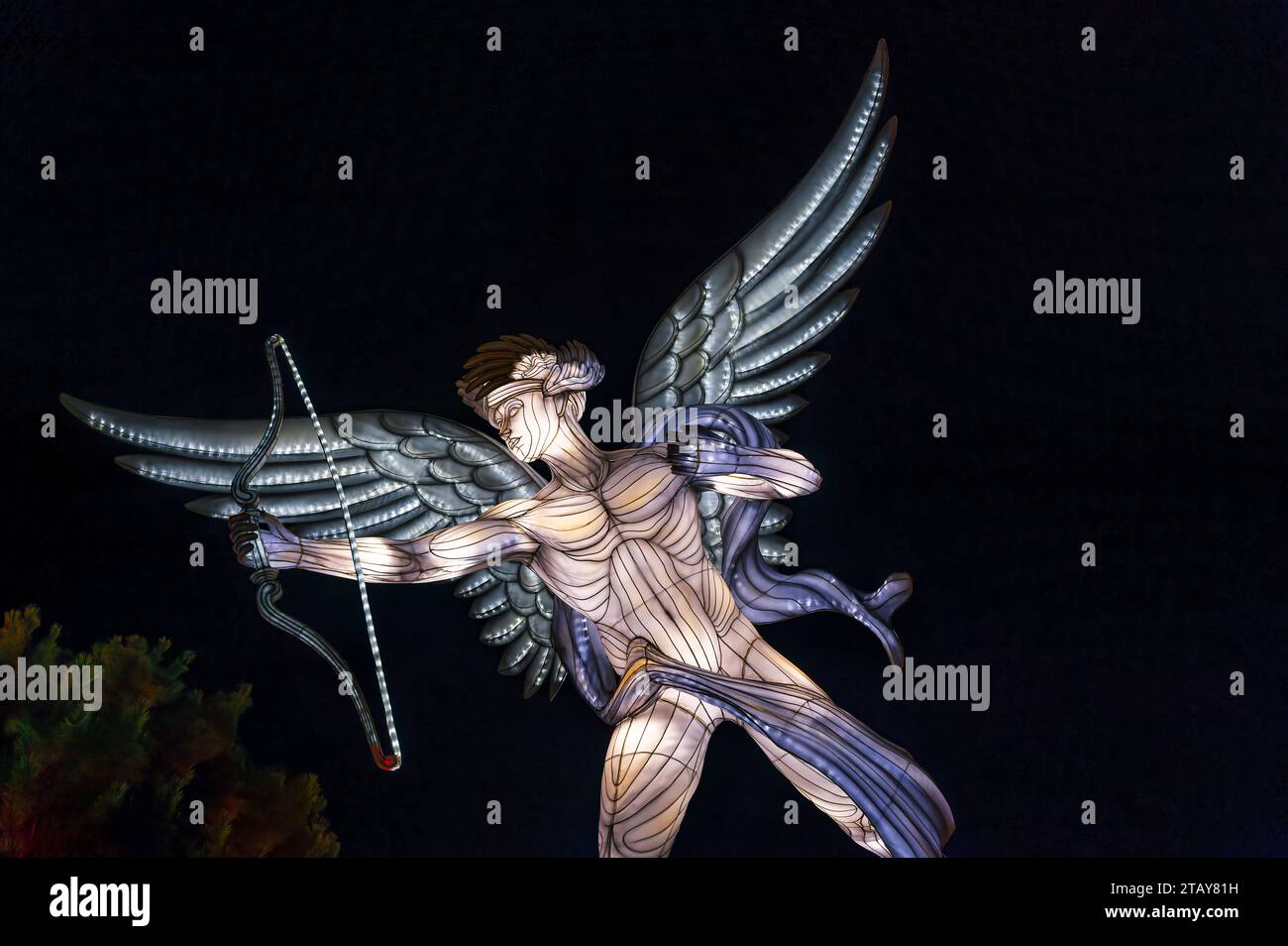 An illuminated sculpture lantern depicting an angel figure Stock Photo ...